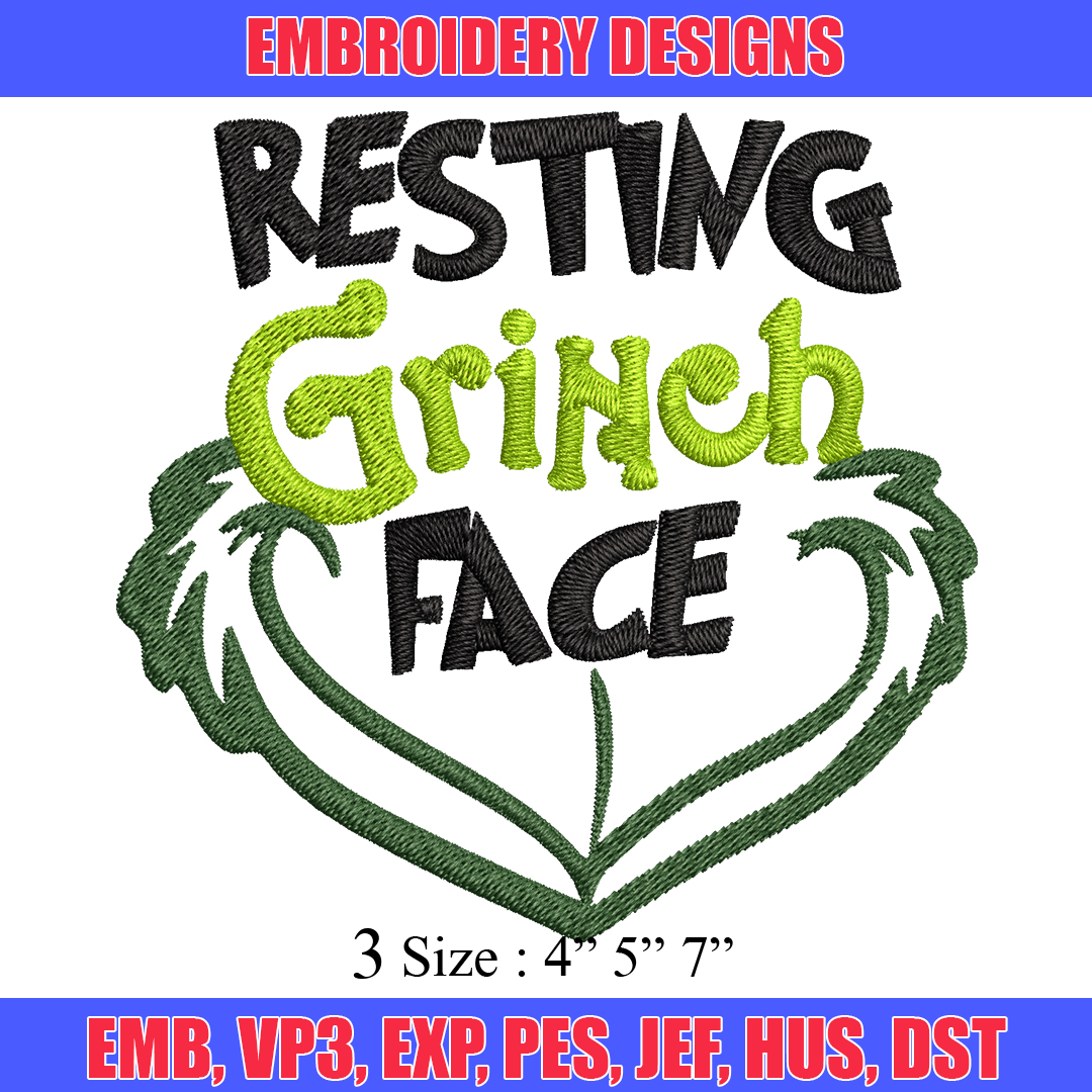Resting Grinch Face Embroidery design, Grinch christmas Embr | Inspire ...