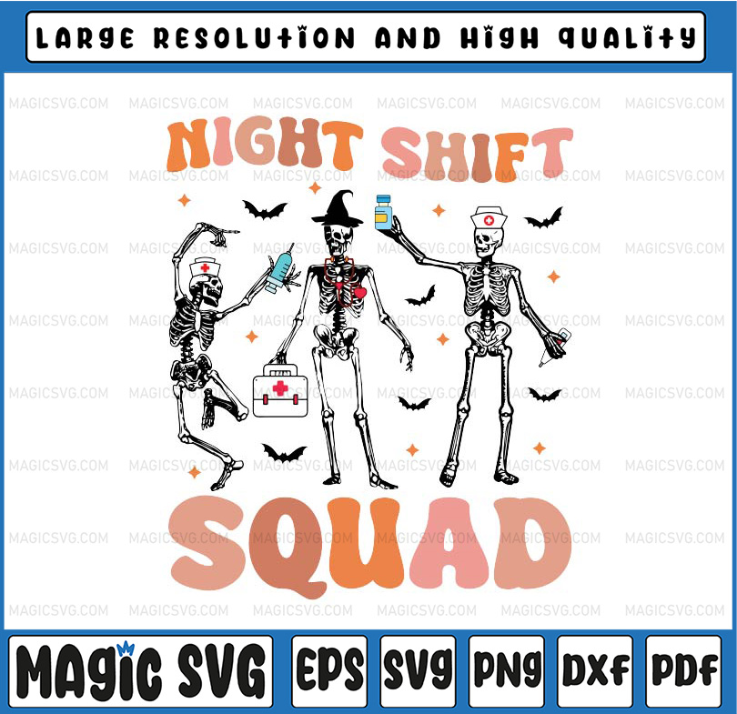 Skeleton Dancing Nurse Night Squad Shift Halloween Svg, Nigh | Inspire ...