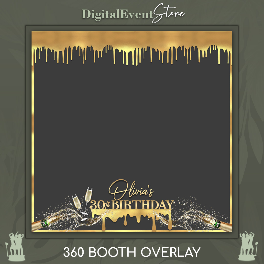 360 Champagne Overlay 360 Gold Birthday Overlay Photobooth - Inspire Uplift