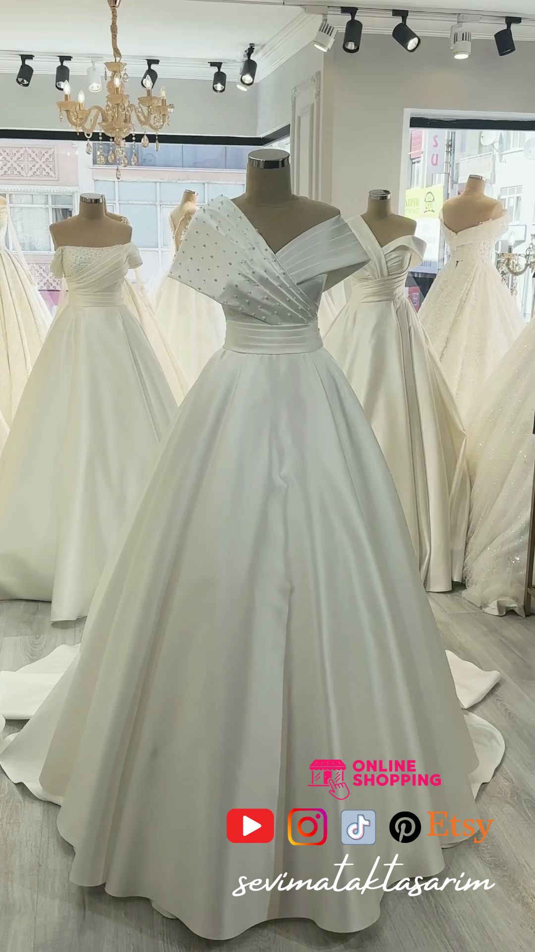 two-shoulder luxury satin wedding dress | Inspire Uplift