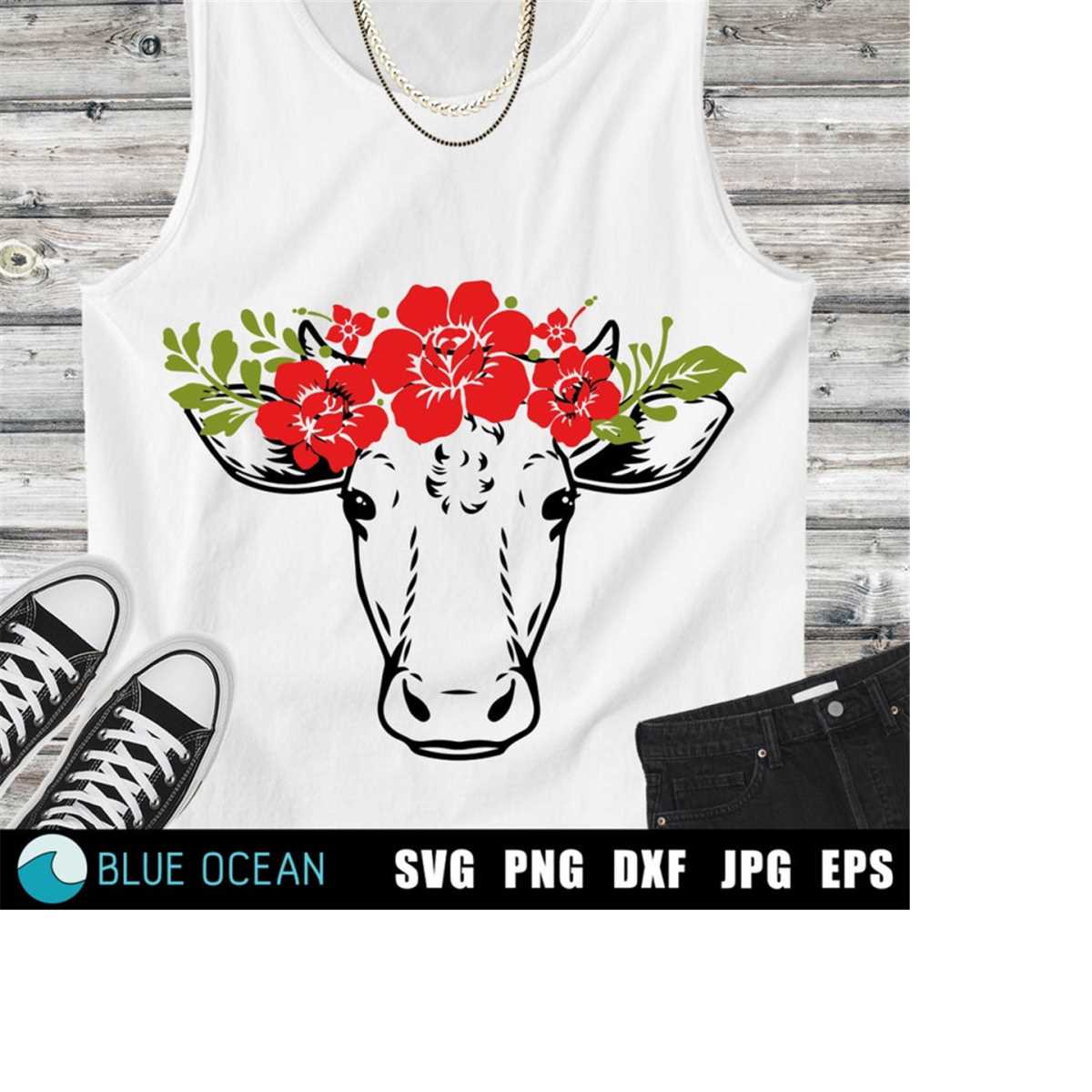Cow with flowers SVG, Cow SVG, Red Flowers bouquet SVG - Inspire Uplift
