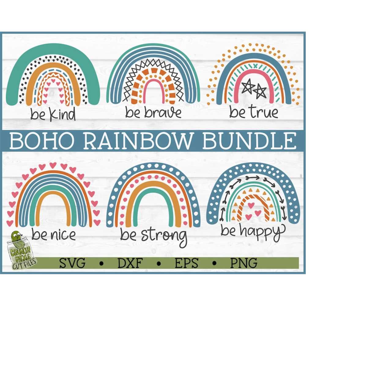 Boho Rainbow Inspirational SVG File Bundle, dxf, eps, png, M - Inspire ...