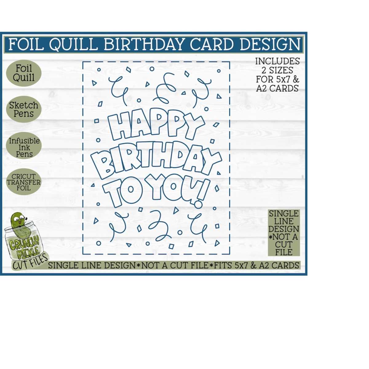 Foil Quill Birthday Card Confetti SVG File, Single Line svg, - Inspire ...