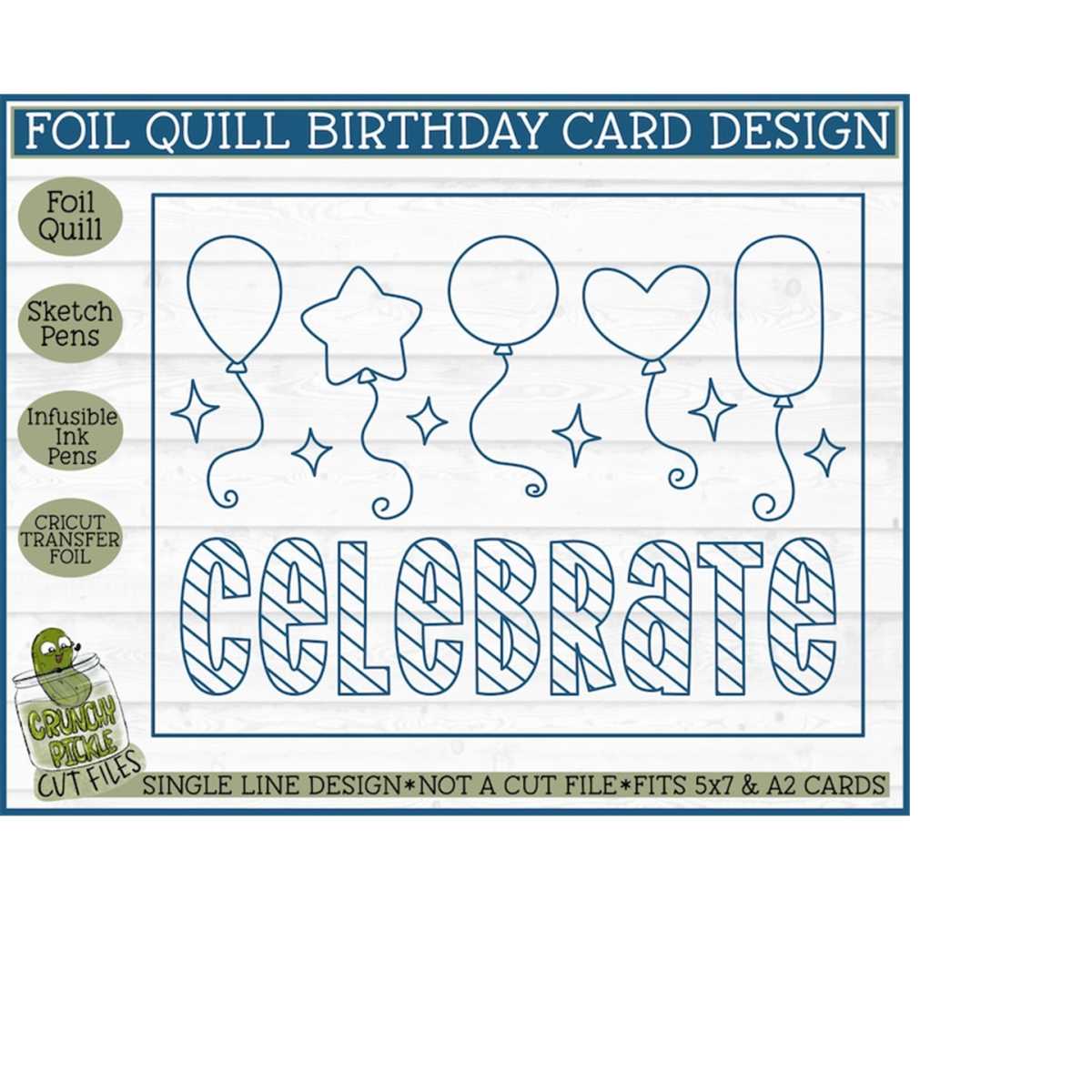 Foil Quill Birthday Balloons Card SVG File, Single Line svg, - Inspire ...