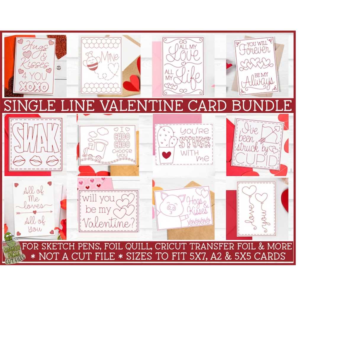 Single Line Valentine Card Bundle, Foil Quill Valentine Card | Inspire ...