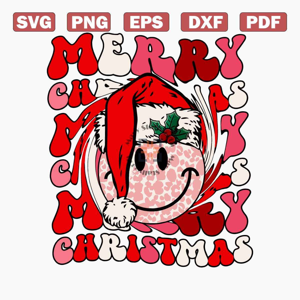 Retro Merry Christmas Smiley Face SVG Graphic Design File - Inspire Uplift