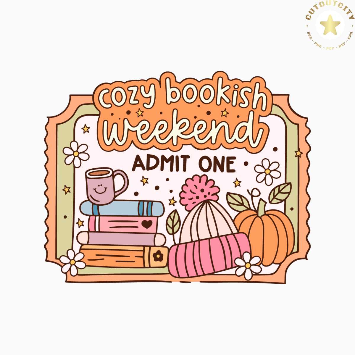 Retro Groovy Cozy Bookish Weekend Ticket SVG Cricut File | Inspire Uplift