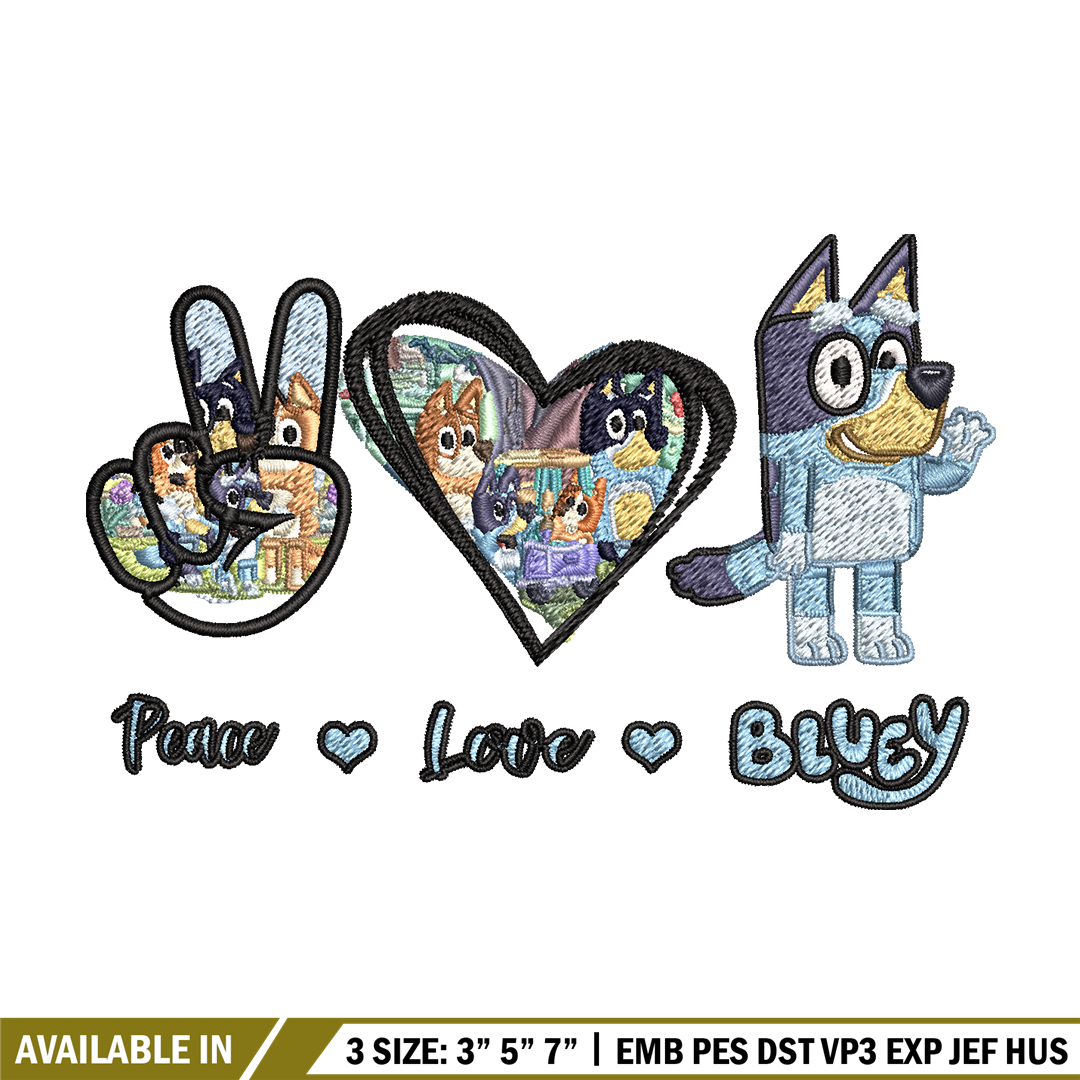 Bluey Peace Love bandit Embroidery design, Bluey cartoon Emb | Inspire ...