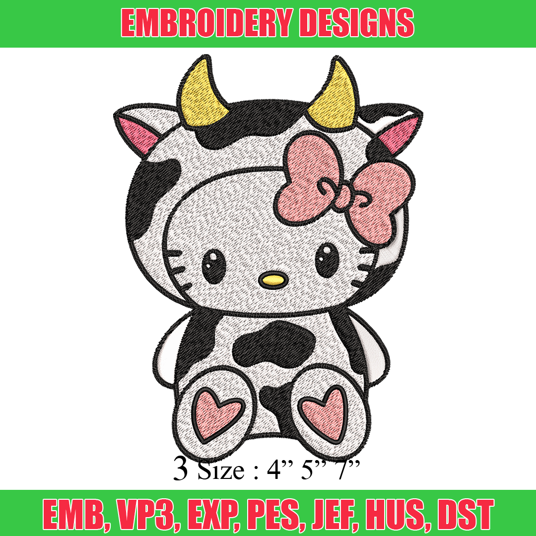 Cow Hello Kitty Embroidery design, Cow Hello Kitty Embroider | Inspire ...