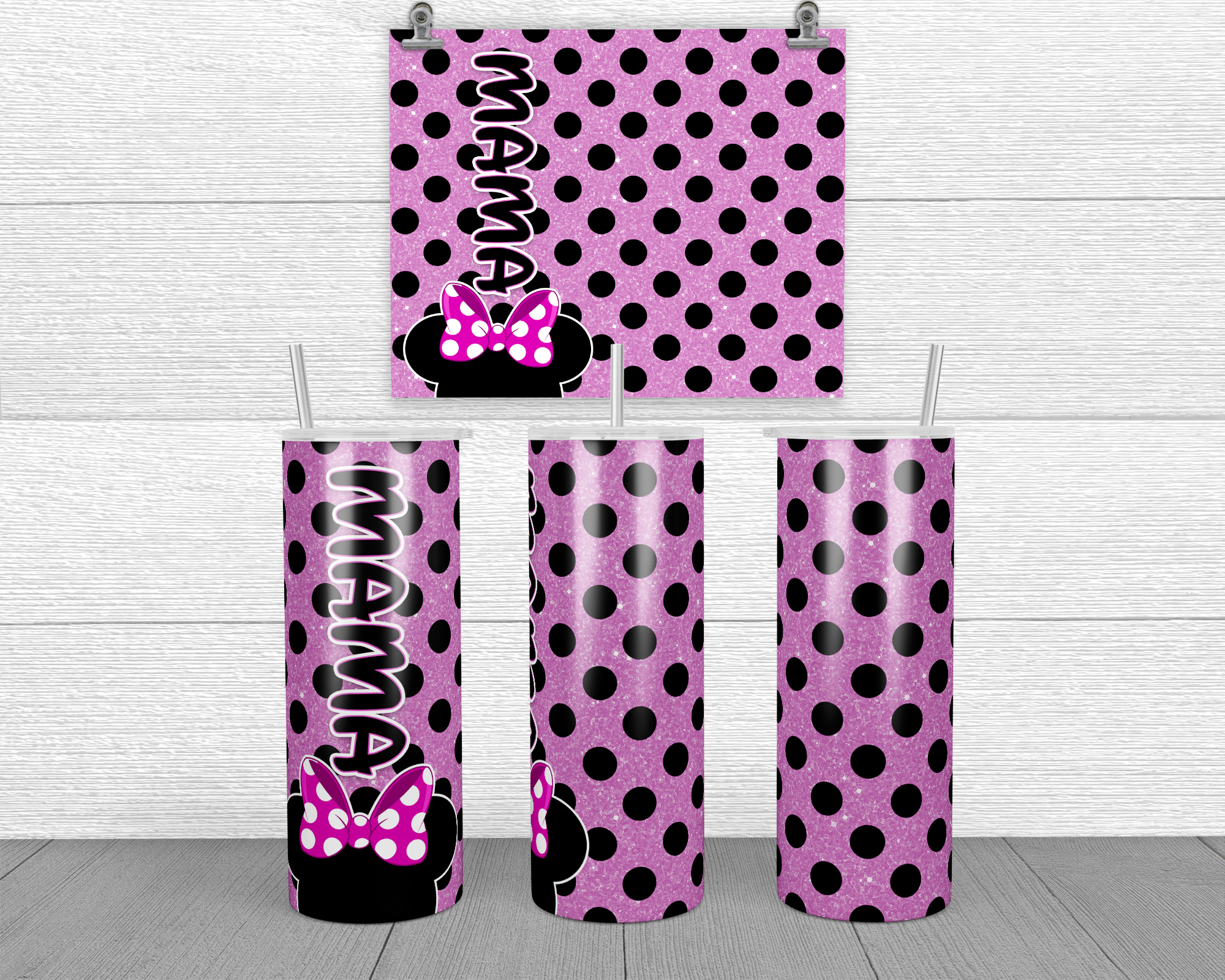 Mama Minnie Mouse Pink Glitter Tumbler PNG, Straight Design | Inspire ...