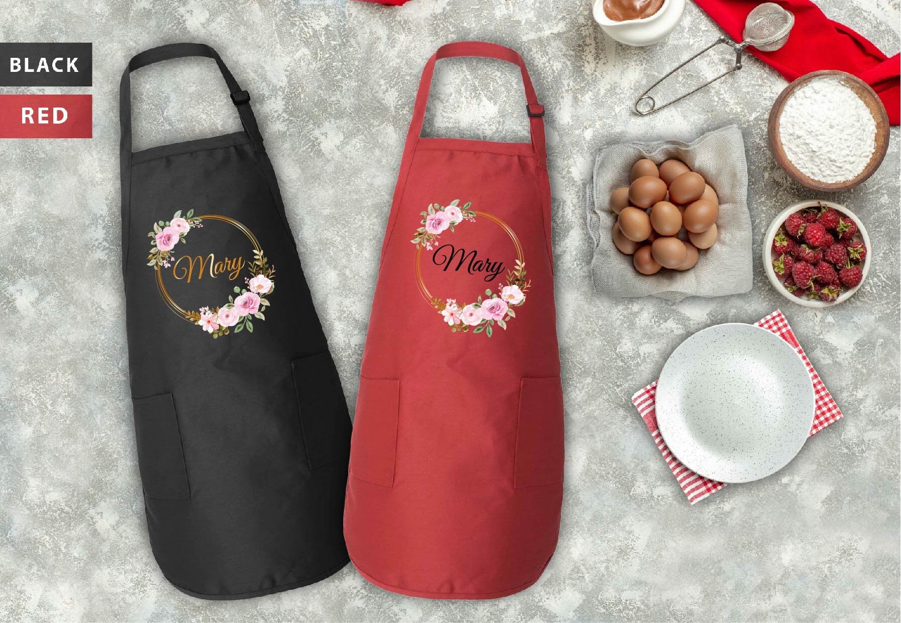 Custom Floral Apron, Personalized Kitchen Apron, Gifts For H | Inspire ...