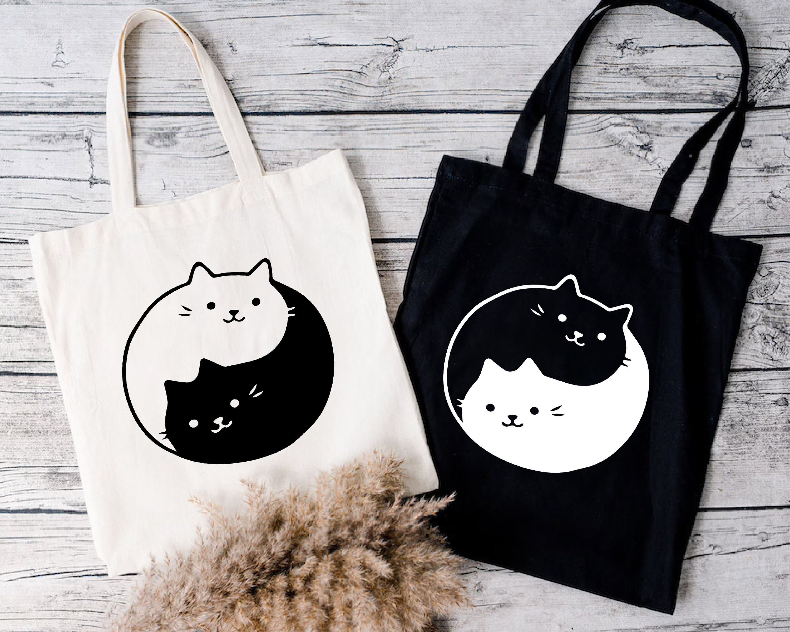 Cute Cat Tote Bag, Cat Lover Gifts, Yin Yang Cat Bags, Cat M | Inspire ...