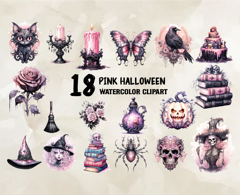 18 Pink Halloween Watercolor Clipart, Halloween Svg, Cute Ha | Inspire ...