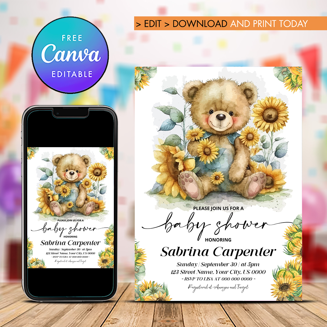 Gender Neutral Bear Baby Shower Invitation, Teddy Bear Baby | Inspire ...