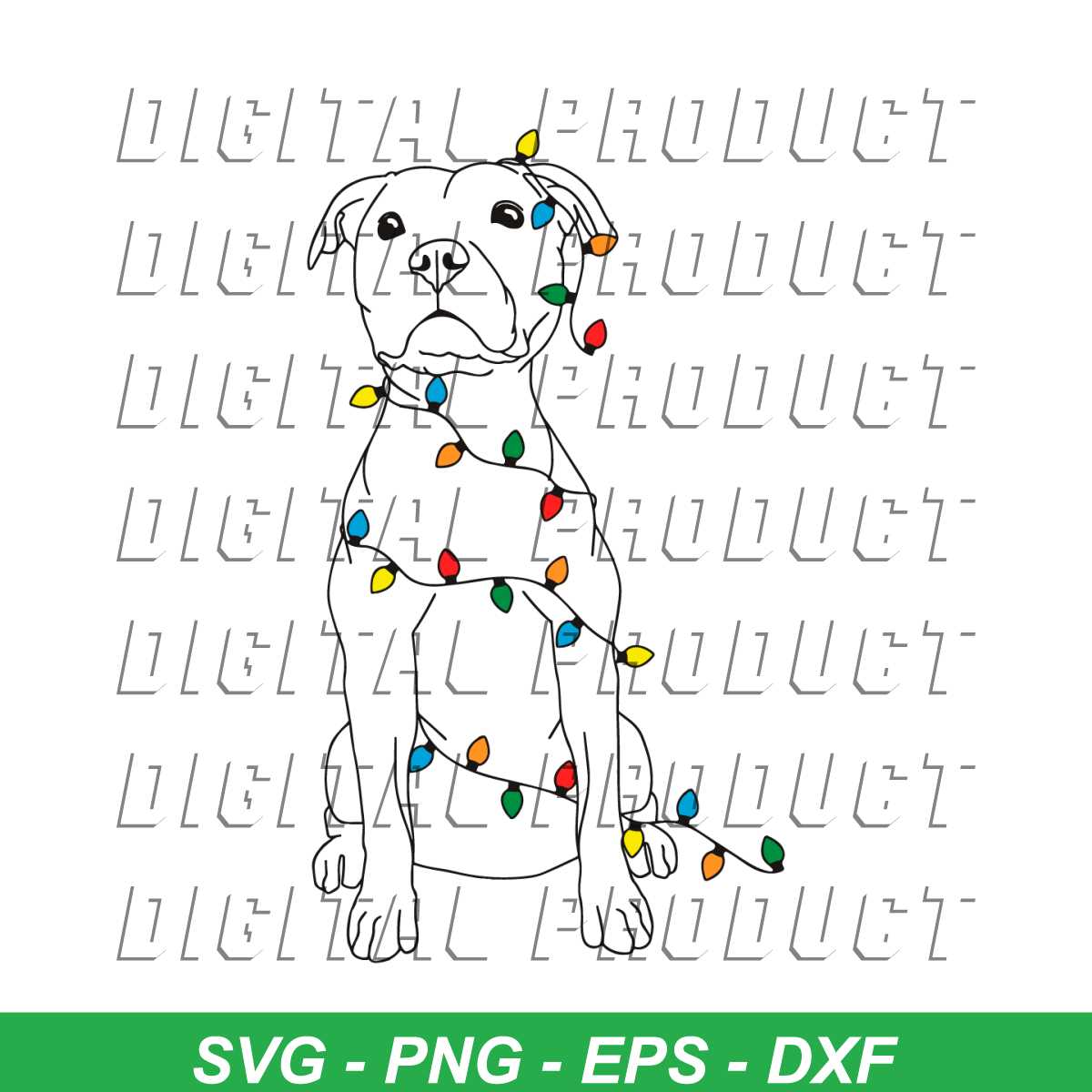 Christmas Dog Pitbull Christmas Lights SVG File For Cricut | Inspire Uplift