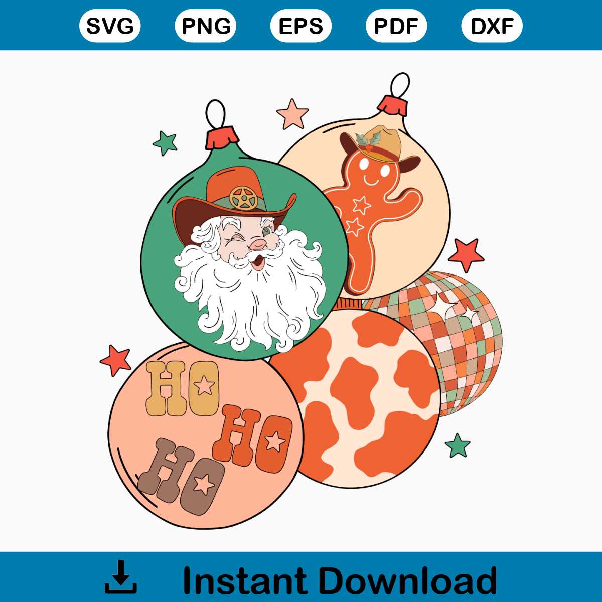 Retro Western Christmas Ornaments Santa Cowboy SVG File | Inspire Uplift