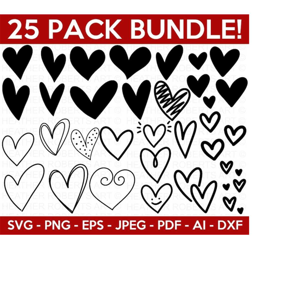 Heart SVG Bundle, Heart Clipart, Doodle Hearts, Valentines S - Inspire ...