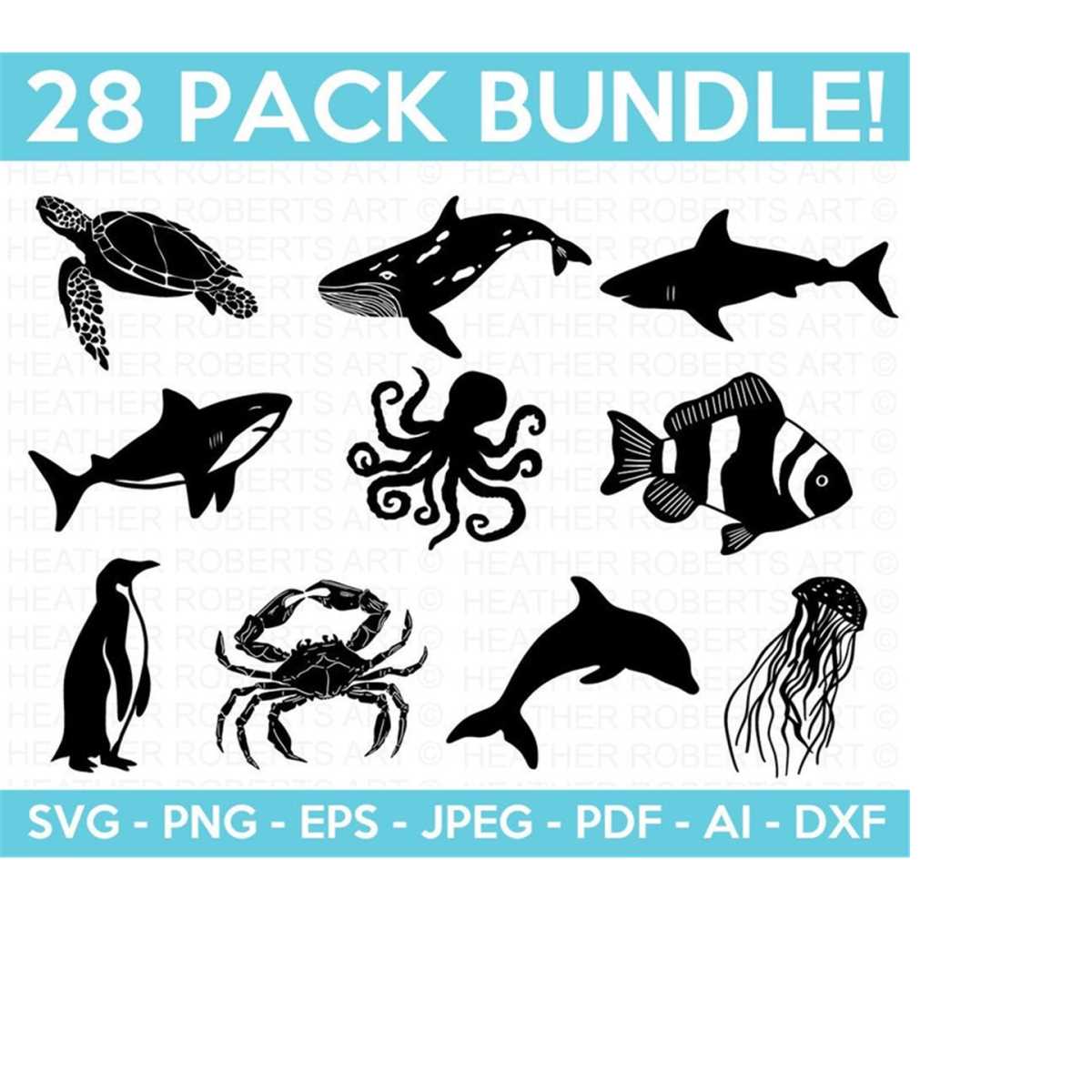 Sea Animals Svg Bundle, Turtle Svg, Whale Svg, Dolphin Svg, - Inspire ...