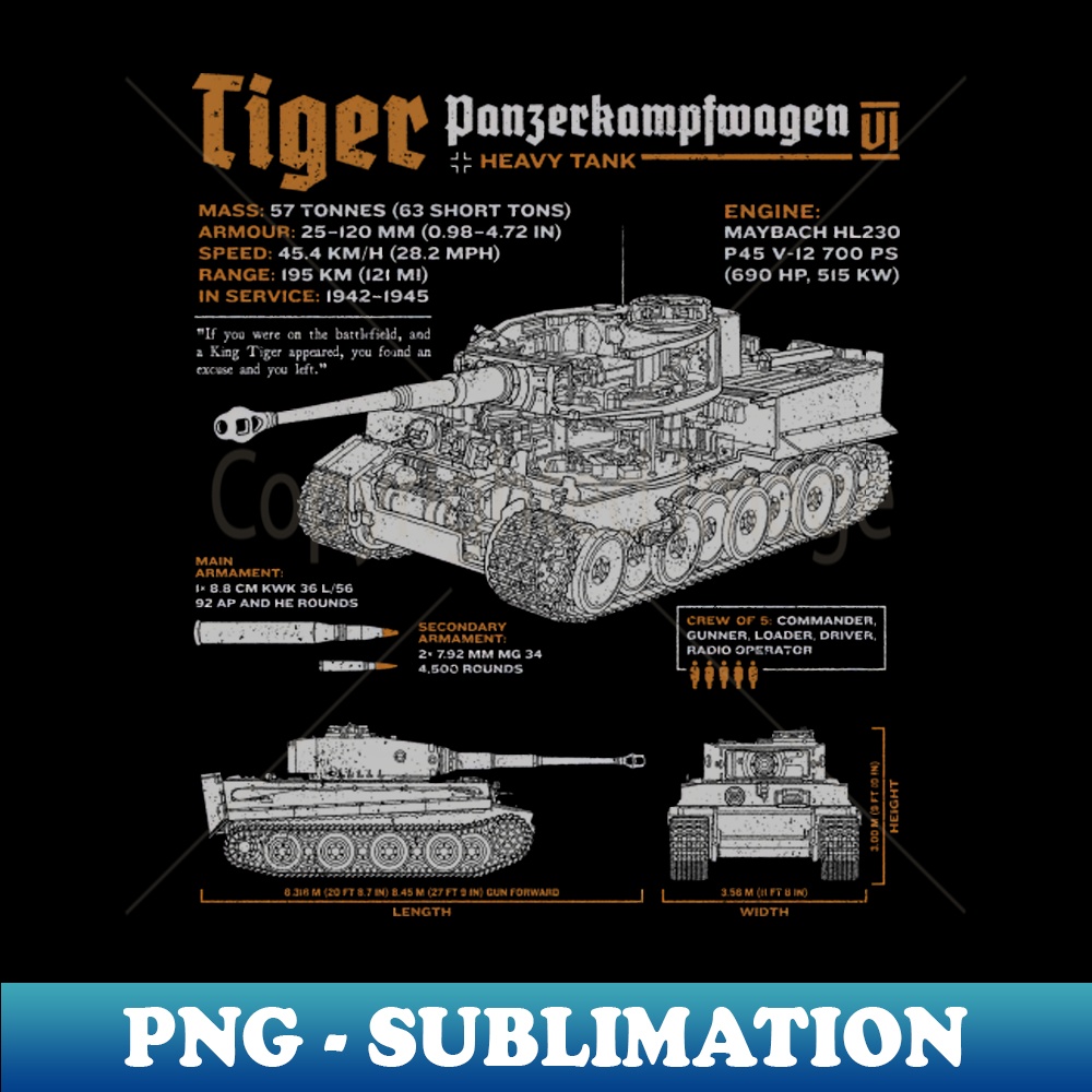 Tiger Tank Panzer World War 2 Blueprint - Exclusive PNG Subl - Inspire ...