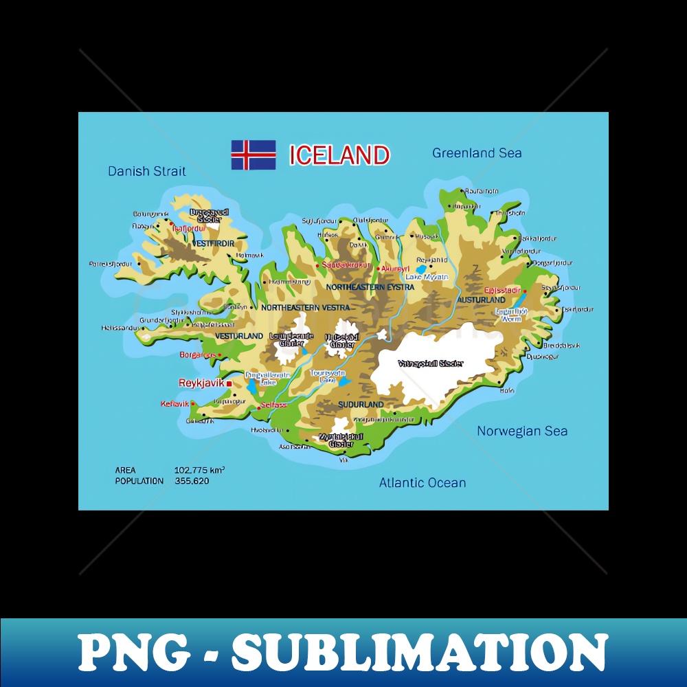 Geographic map of Iceland - Modern Sublimation PNG File - Br - Inspire ...