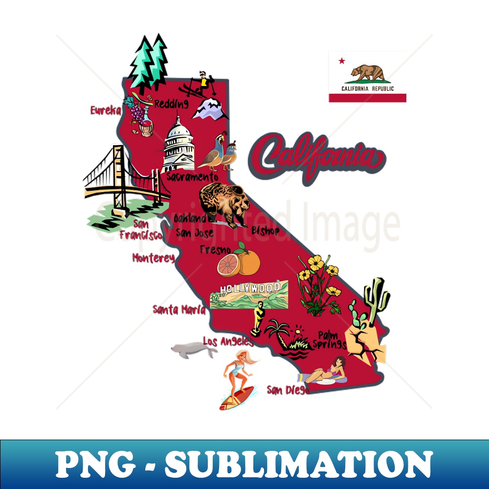 California Landmarks Map attractions major cities flag USA - - Inspire ...