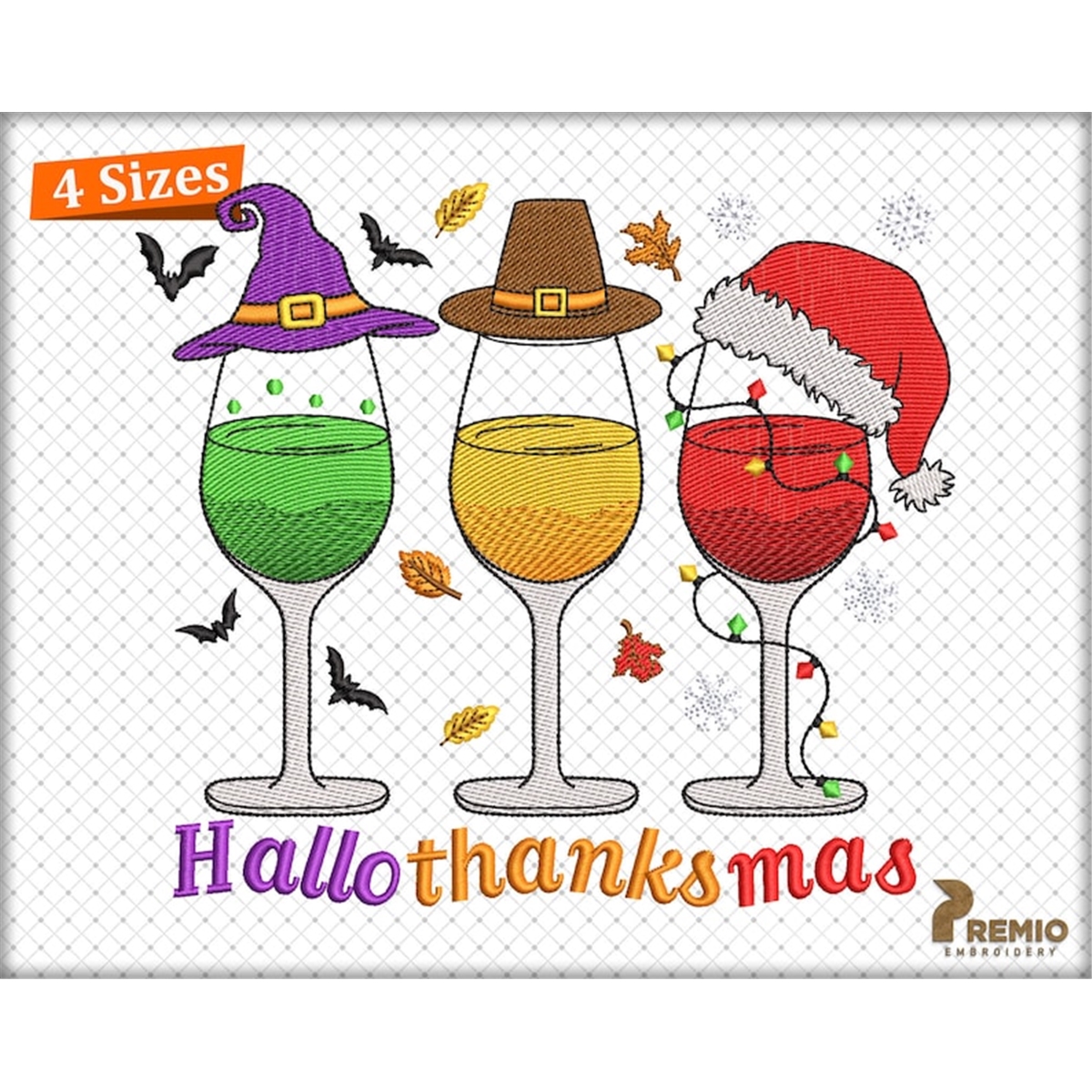 Hallothanksmas Embroidery Designs, Christmas Wine Glasses Em - Inspire ...