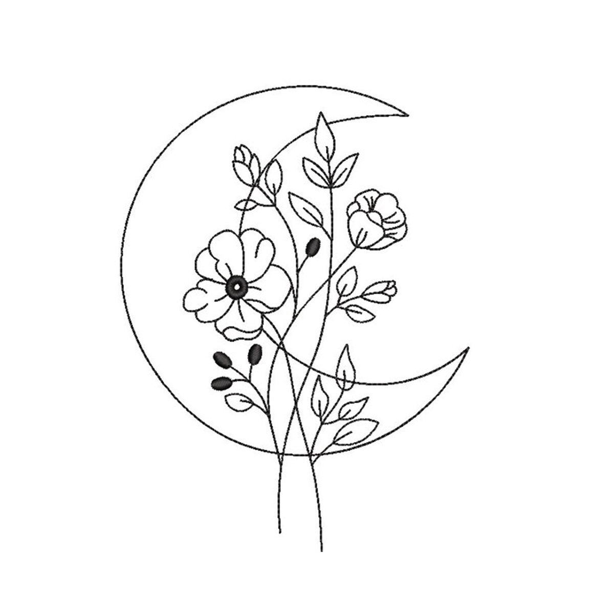 Floral Moon Machine Embroidery Design | Inspire Uplift