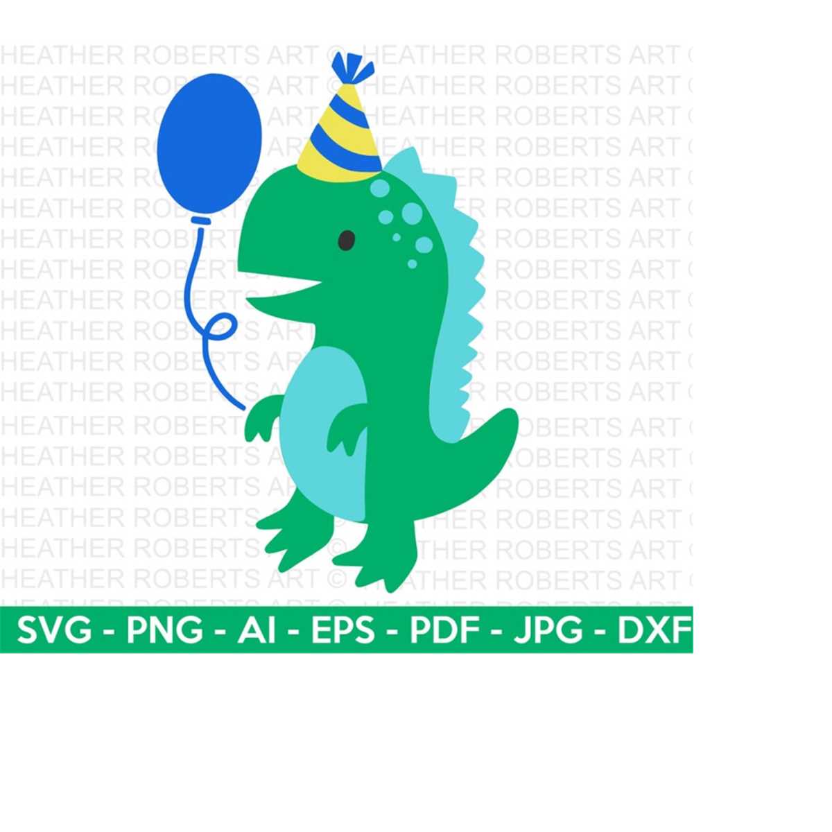 Cute Dinosaur SVG, T-Rex SVG, Dinosaur with Party Hat and Ba - Inspire ...