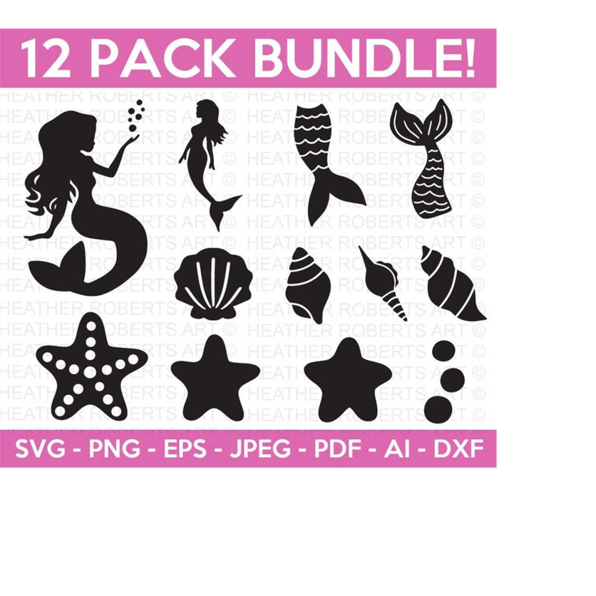 Mermaid Clipart SVG Bundle, Mermaid Svg, Clam Shell Svg, Mer | Inspire ...