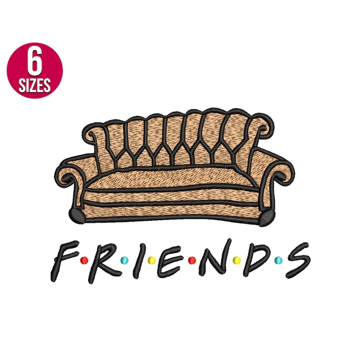 Friends embroidery design with couch, Machine embroidery fil | Inspire ...