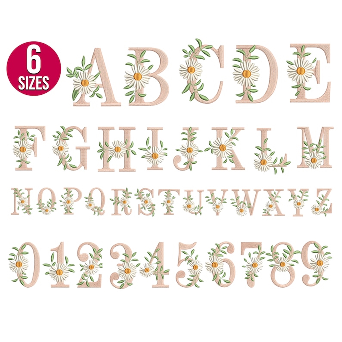 Floral Daisy Font alphabet bundle embroidery design, Machine | Inspire ...