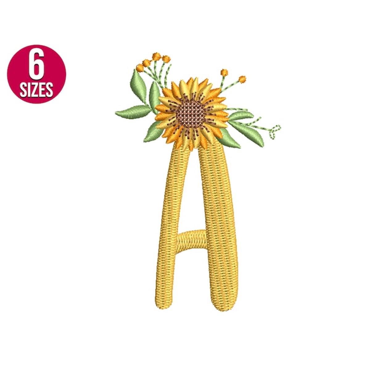 Floral Font sunflower alphabet A letter embroidery design, M | Inspire ...