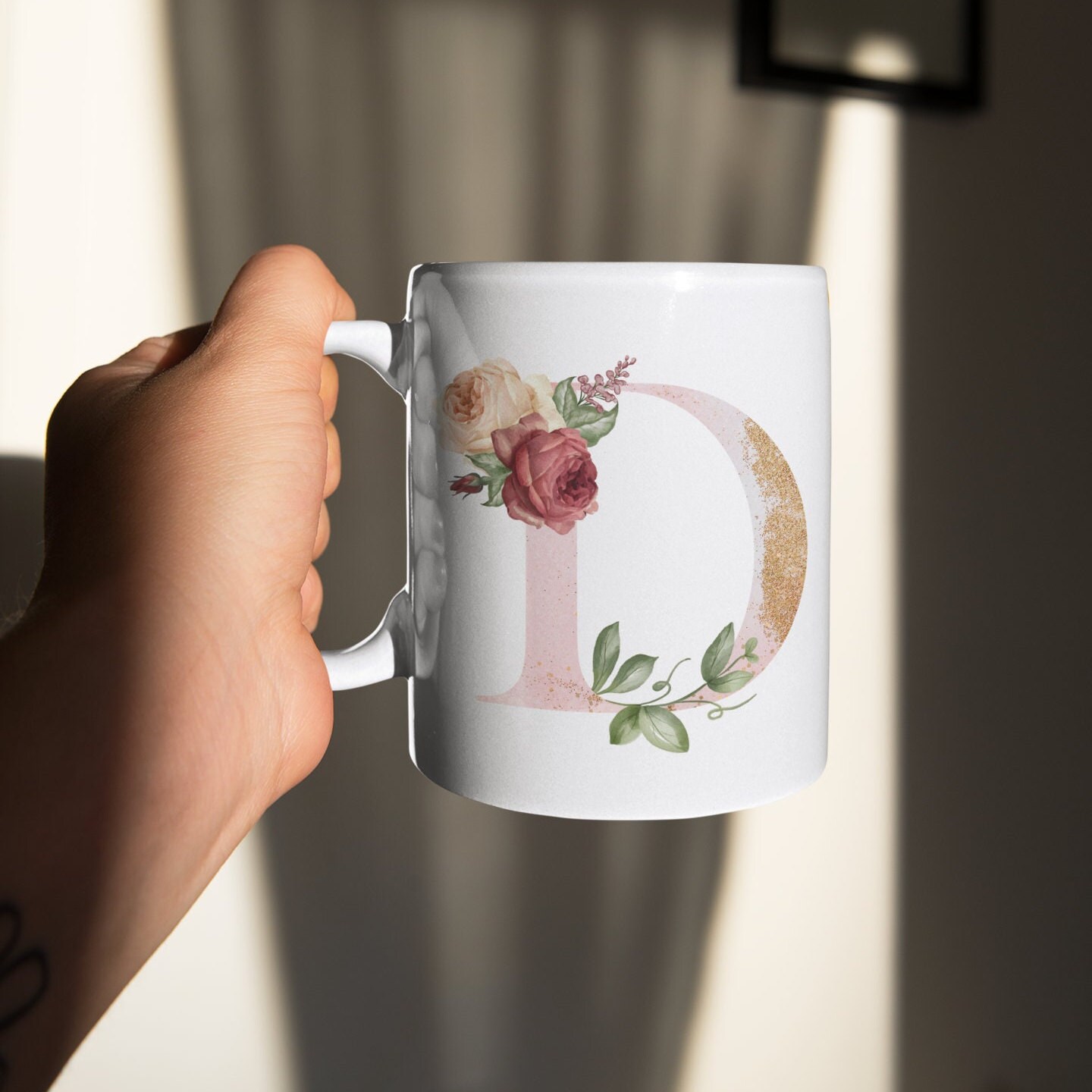 Letter D Floral Alphabet Coffee Mug, Name Begins with D, Ini | Inspire ...