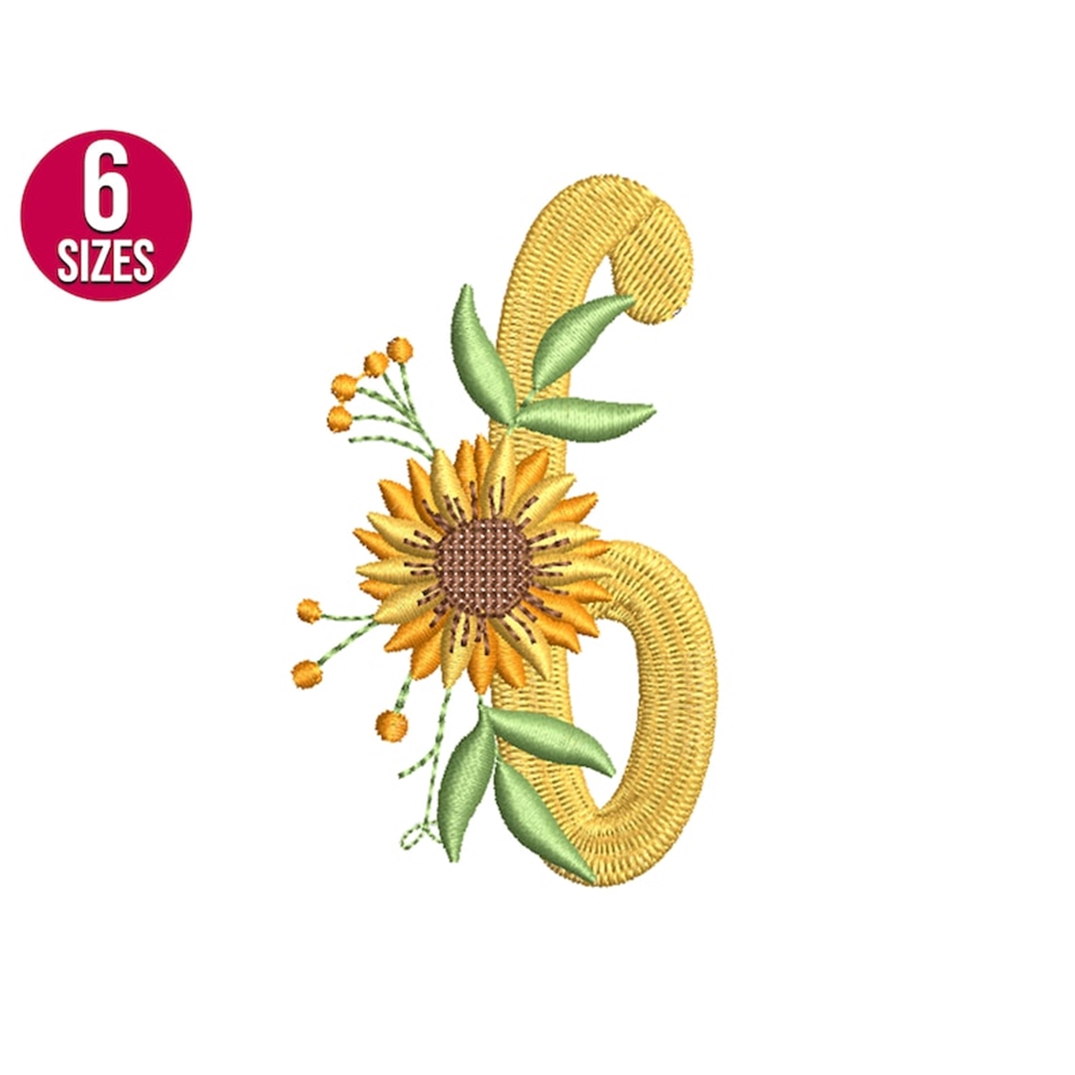 Floral Font sunflower alphabet Number Six embroidery design, | Inspire ...