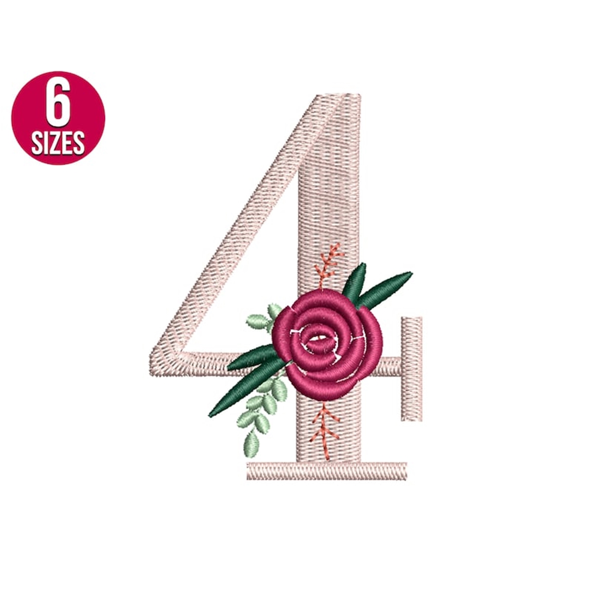 Floral Font Flower numbers embroidery design, Number four, 4 | Inspire ...