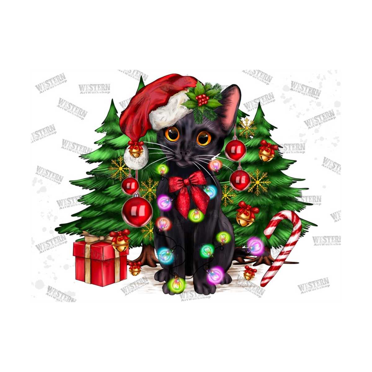 Christmas Black Santa Cat Tree Png Sublimation Design,Christ - Inspire ...