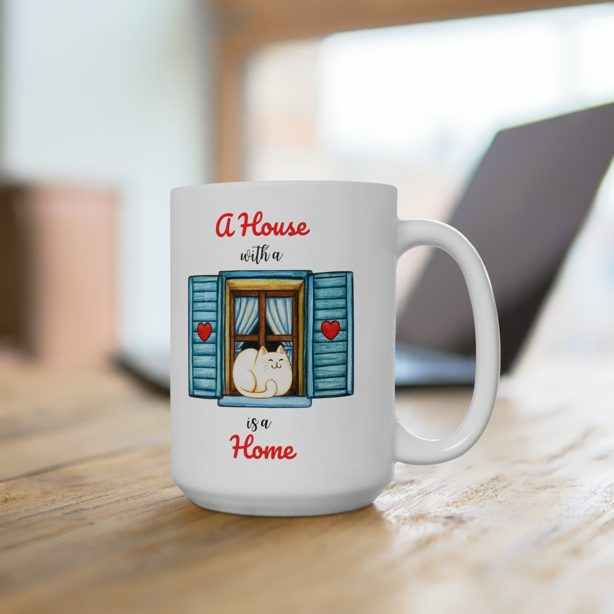 A House with a Cat is a Home Extra Large 15oz Ceramic Mug | Inspire Uplift