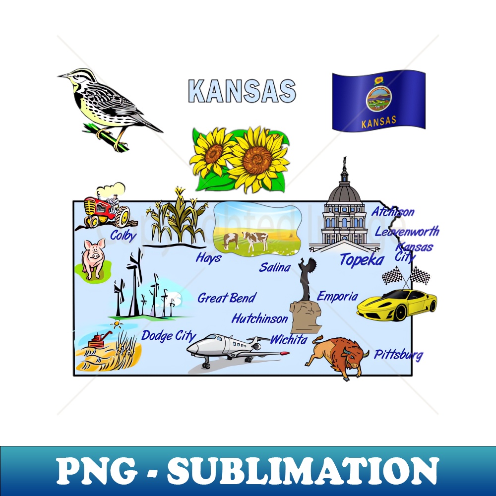 Tourist attractions map of Kansas state USA major cities fla | Inspire ...