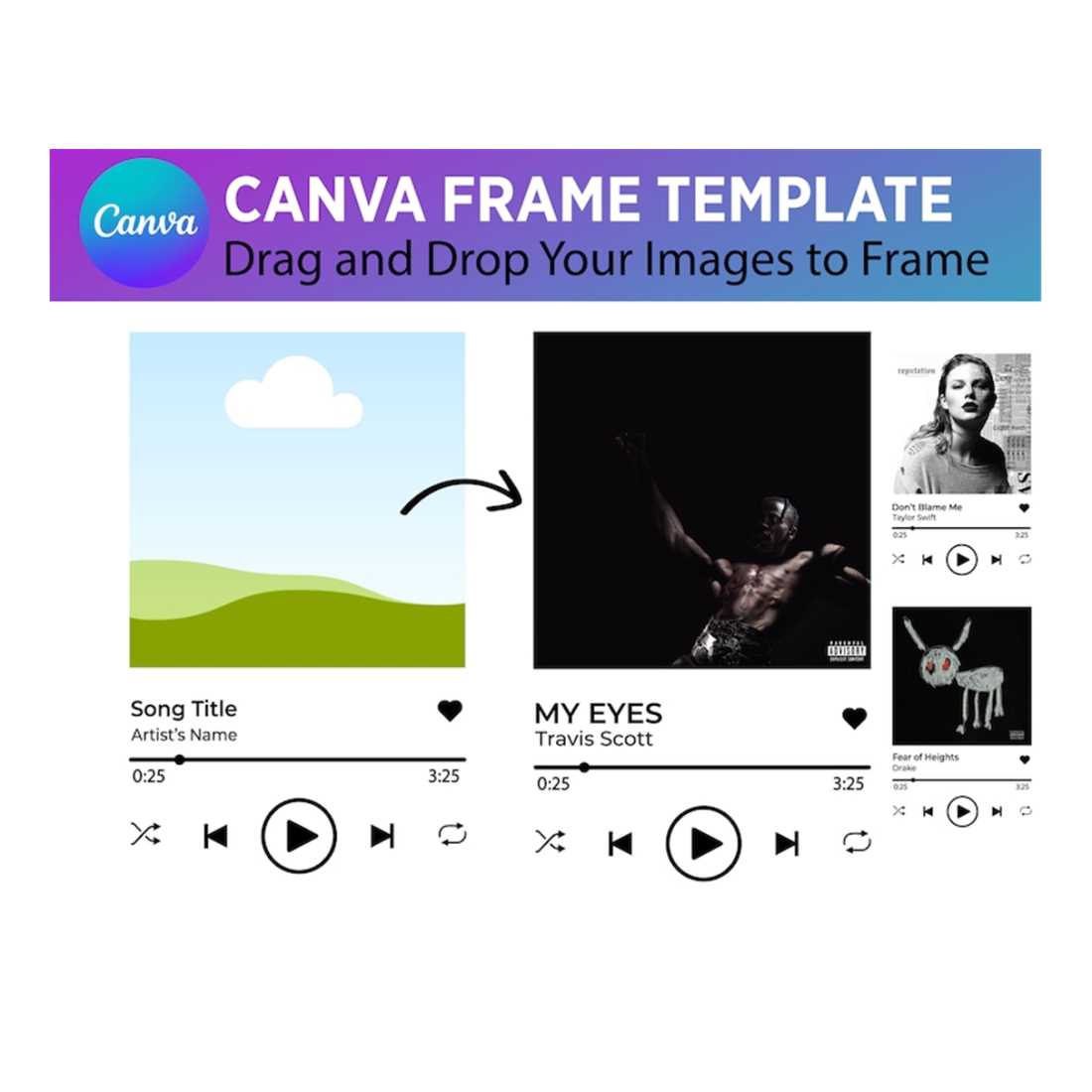 Editable Music Player Plaque Canva Frame Template | Personal - Inspire ...