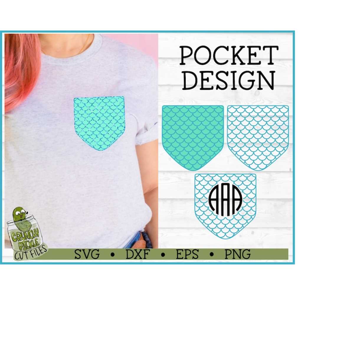 Mermaid Scales Monogram Pocket Design SVG File, dxf, eps, pn - Inspire ...