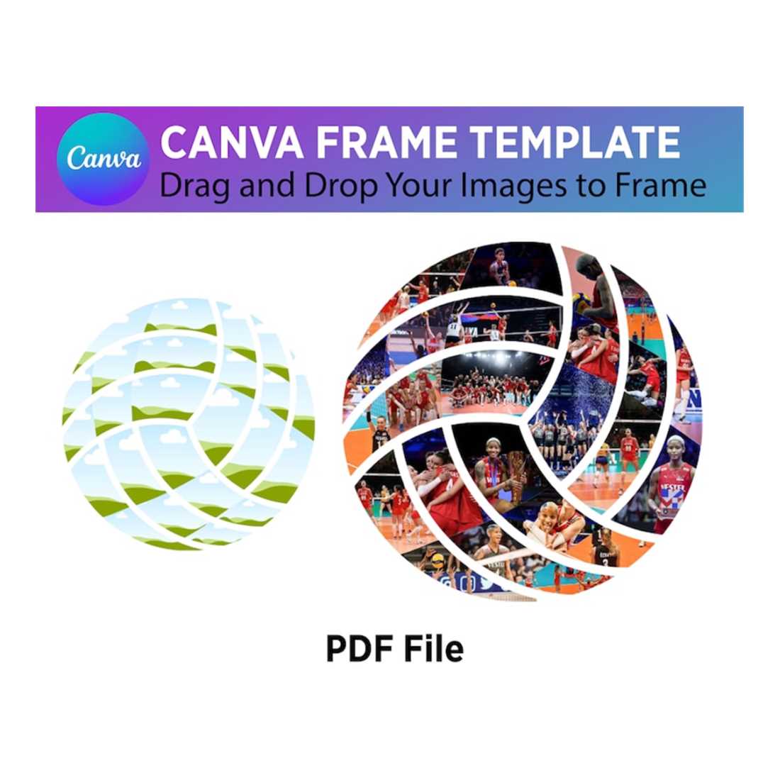 Editable Volleyball Canva Frame Template Pdf Photo Collage | Inspire Uplift
