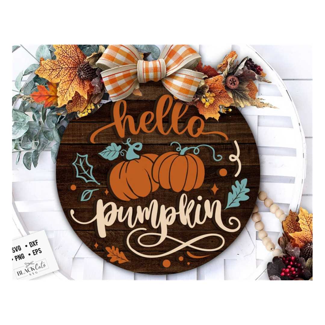 Hello pumpkin door hanger svg Fall Door Hanger SVG, Autumn d - Inspire ...