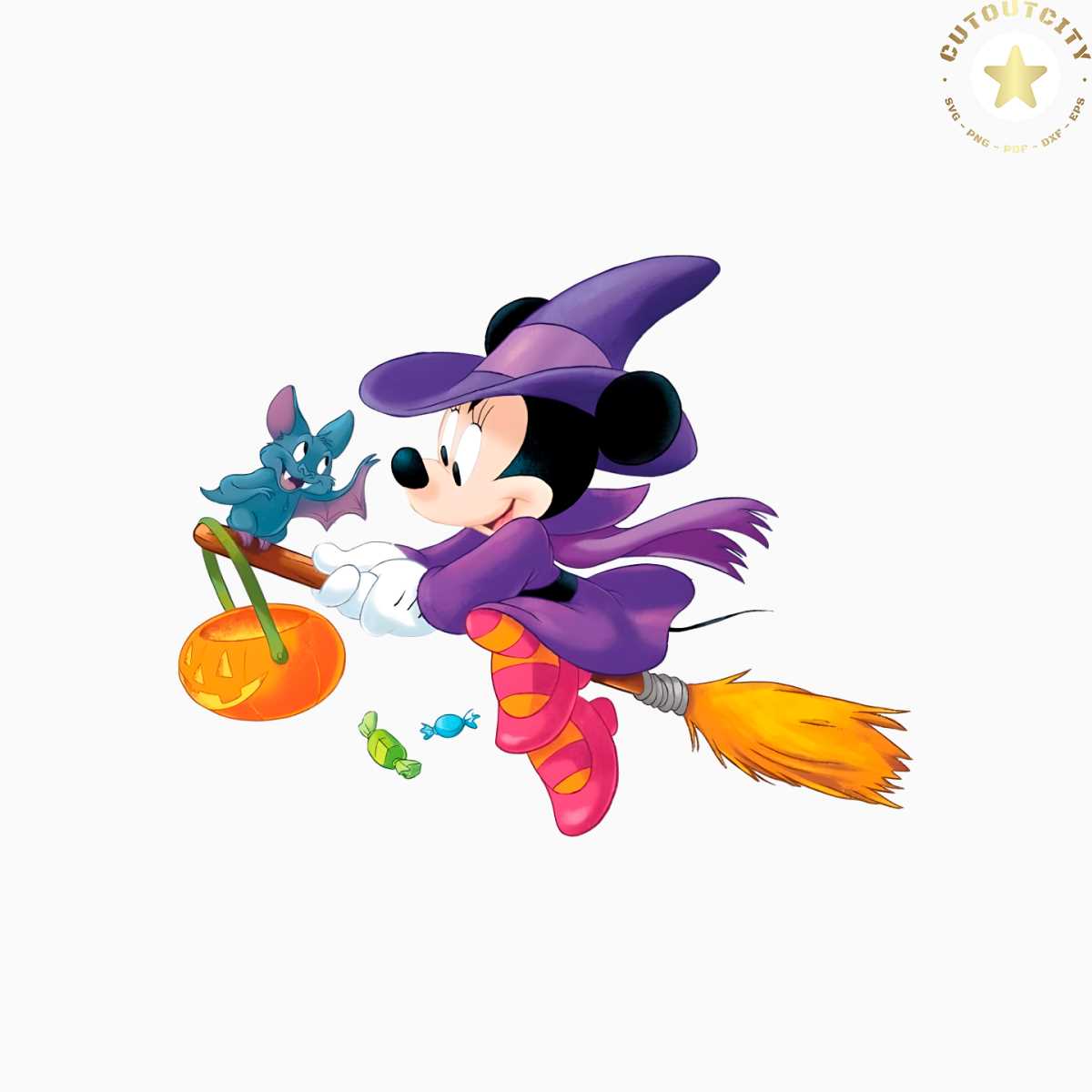 Disney Halloween Witch Minnie And Bat PNG Download | Inspire Uplift