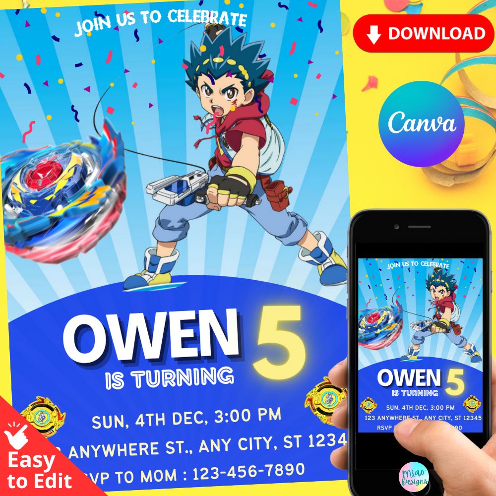 Beyblade Burst Birthday Invitation Template | Inspire Uplift