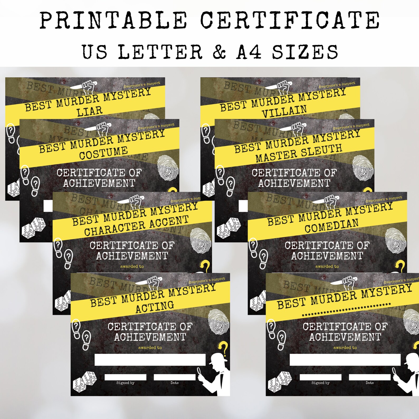 Murder Mystery Award Printable Certificate, Crime Scene Achi - Inspire ...