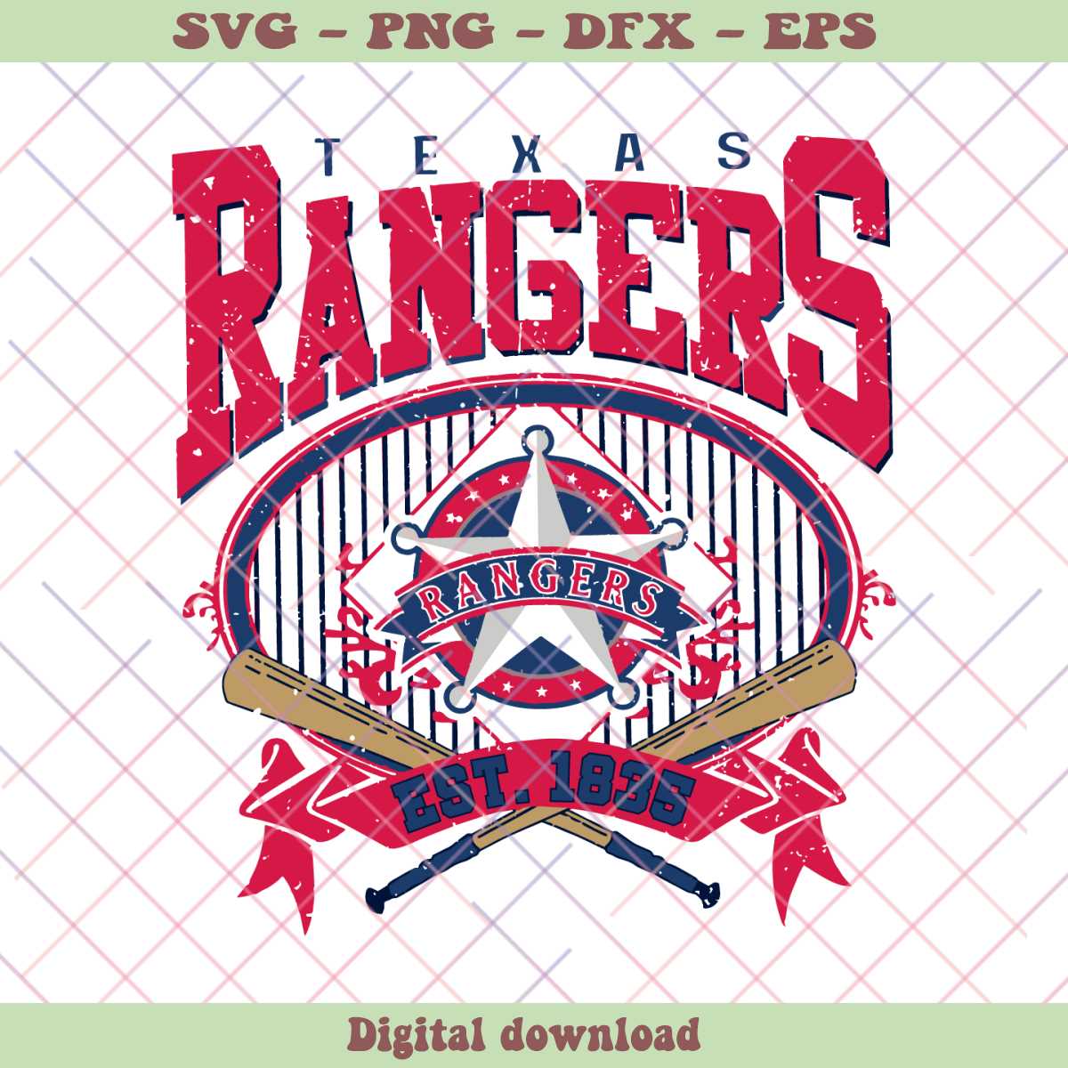Vintage Texas Rangers Baseball Est 1835 SVG Cutting File | Inspire Uplift