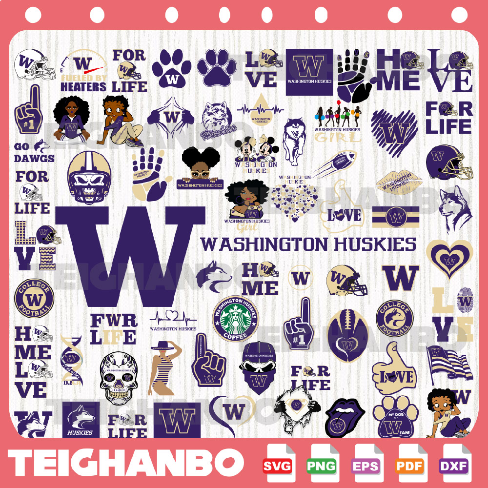 70 Files Washington Huskies Team Bundle Svg, Washinton Huski | Inspire ...