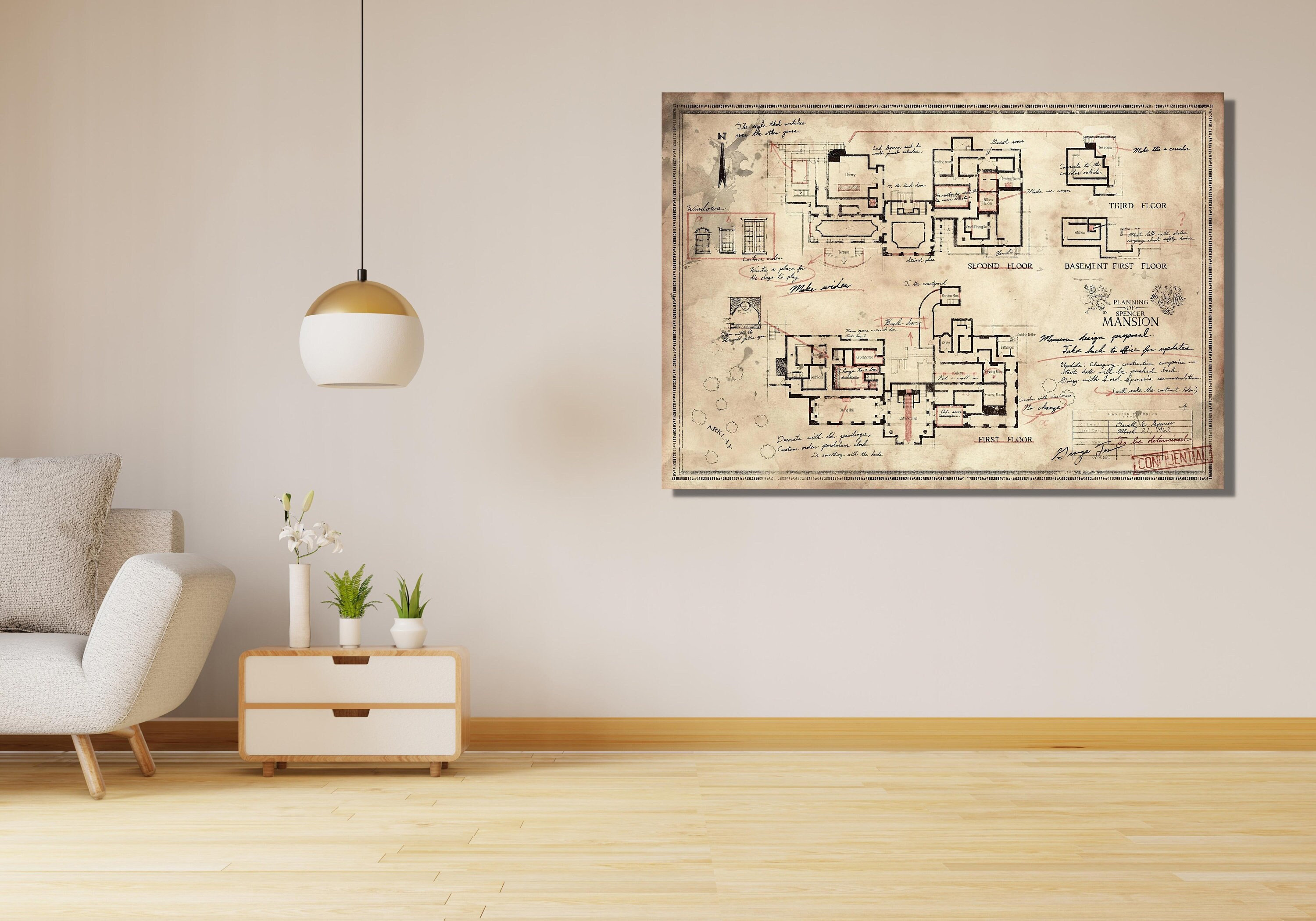 Resident Evil Map Ready To Hang Canvas, The Spencer Mansion | Inspire ...