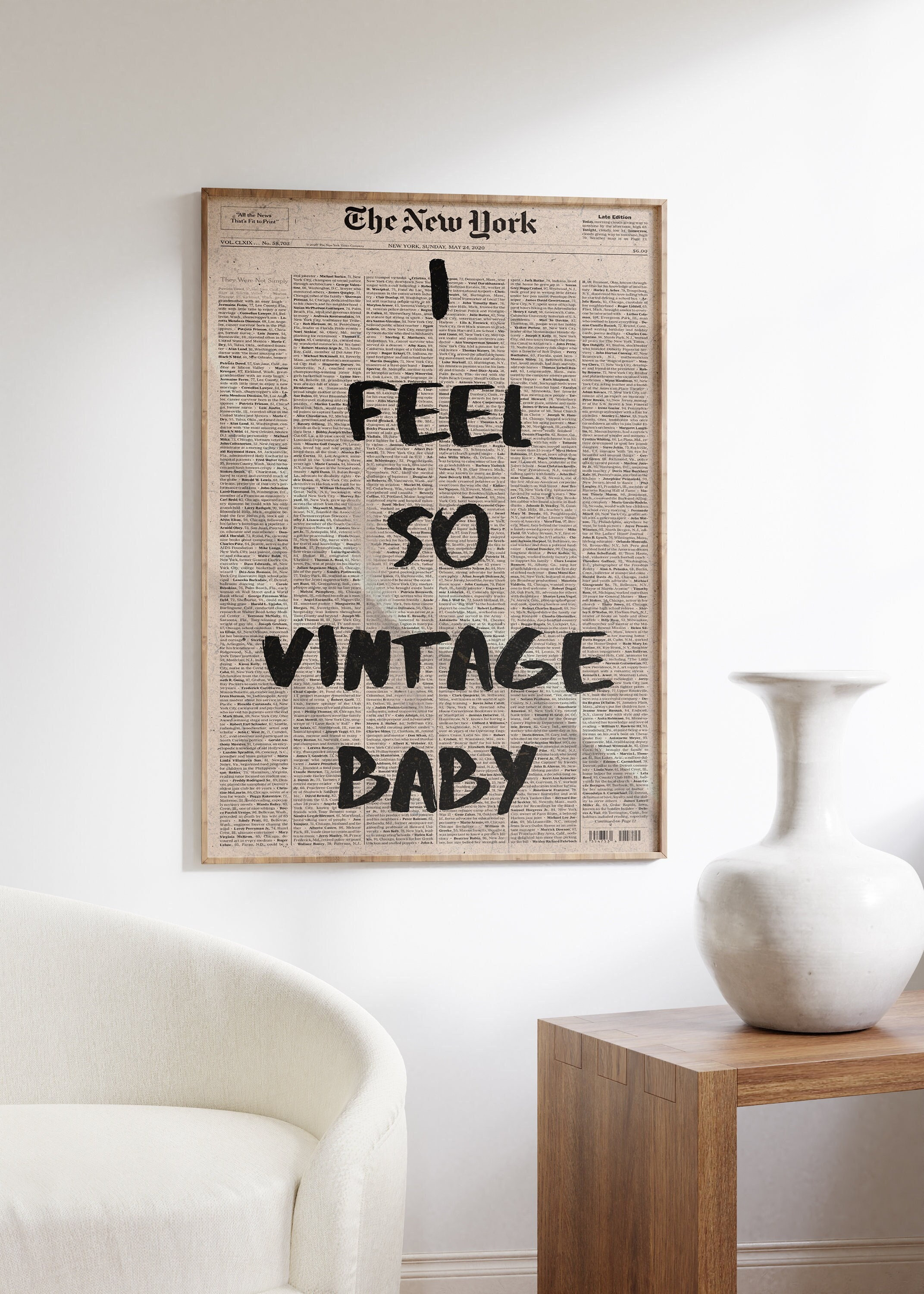 Typography Poster, 70s Wall Print, Black Wall Art, Newspaper - Inspire ...
