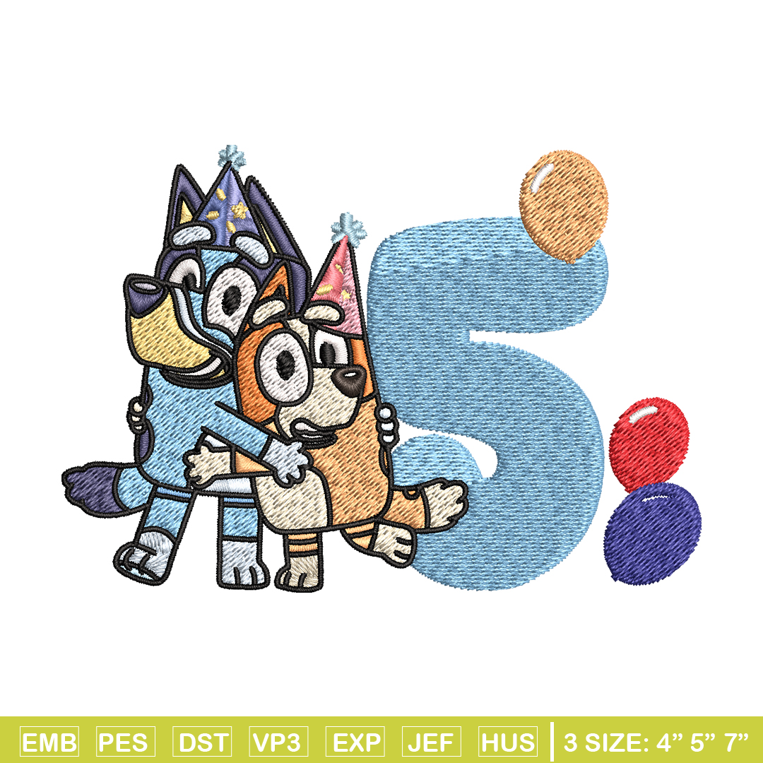 Bluey Bingo 5th Birthday Embroidery, Bluey Cartoon Embroider | Inspire ...